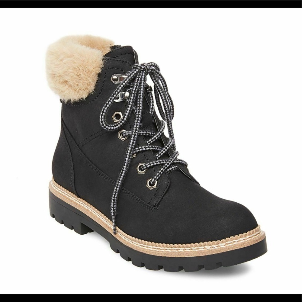 Steve Madden Alaska Black Leather Faux Fur Boots - Gem